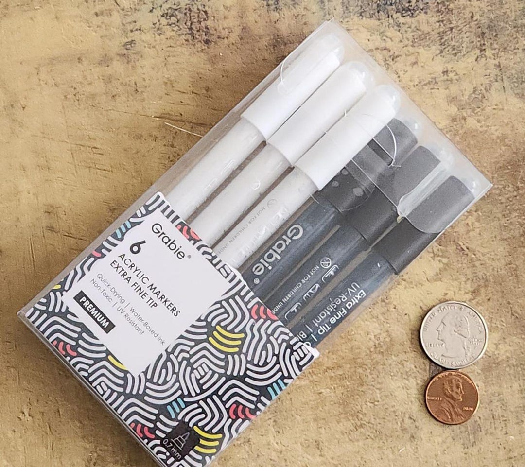 6 Black and White Acrylic Paint Marker Set, Paint Pens, Extra Fine 0 ...