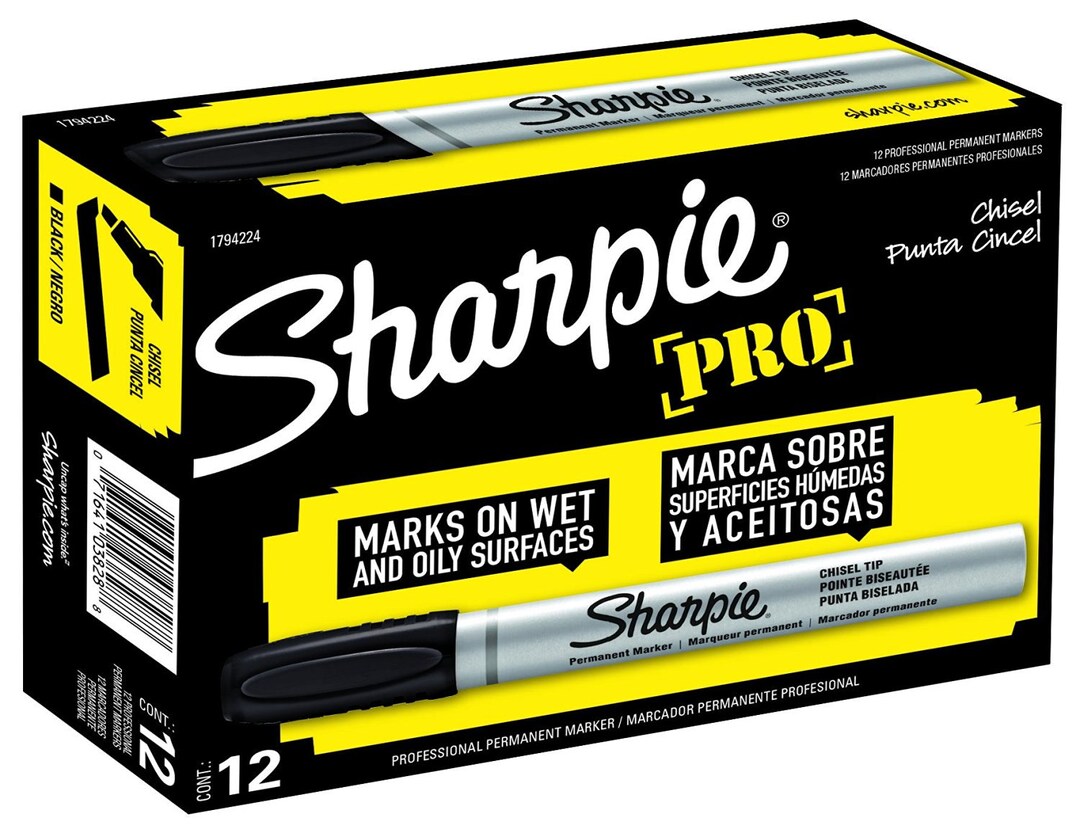 Sharpie Industrial Permanent Marker, Chisel Tip, Black, 12 Pack ...