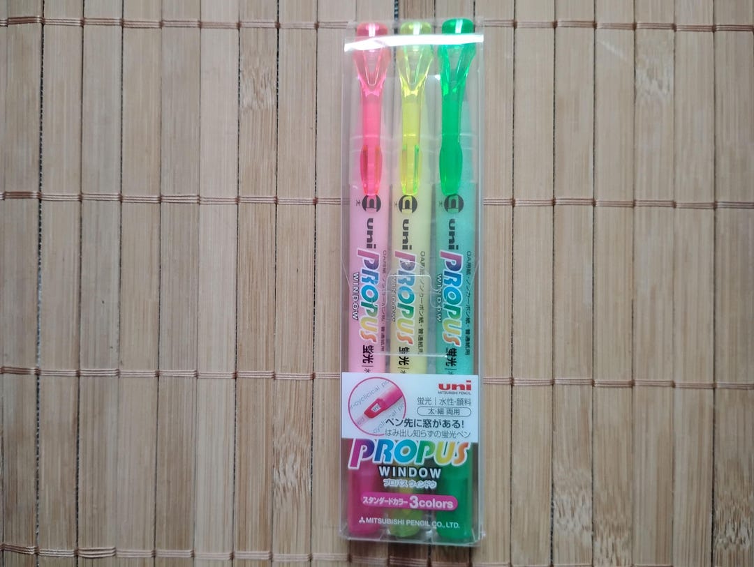 3 Uni High-tech Propus Window Highlighters, Primary Colors; Japanese ...