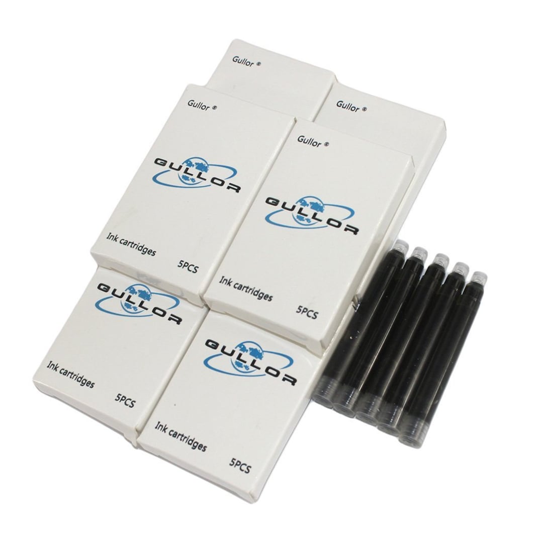 25 Black Fountain Pen Ink Cartridges, Standard International Size ...