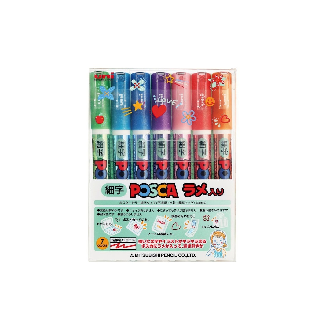 Uni-posca Japan Paint Marker Pen, Metallic Marker, 1mm Fine Point, Set ...