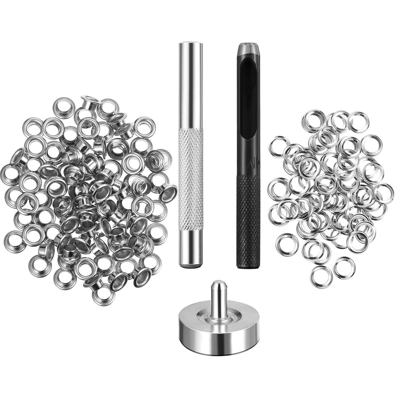 Grommet Kit: Hole Cutter, Mandrel and 100 Grommets Eyelets, 1/4-inch, 6 ...