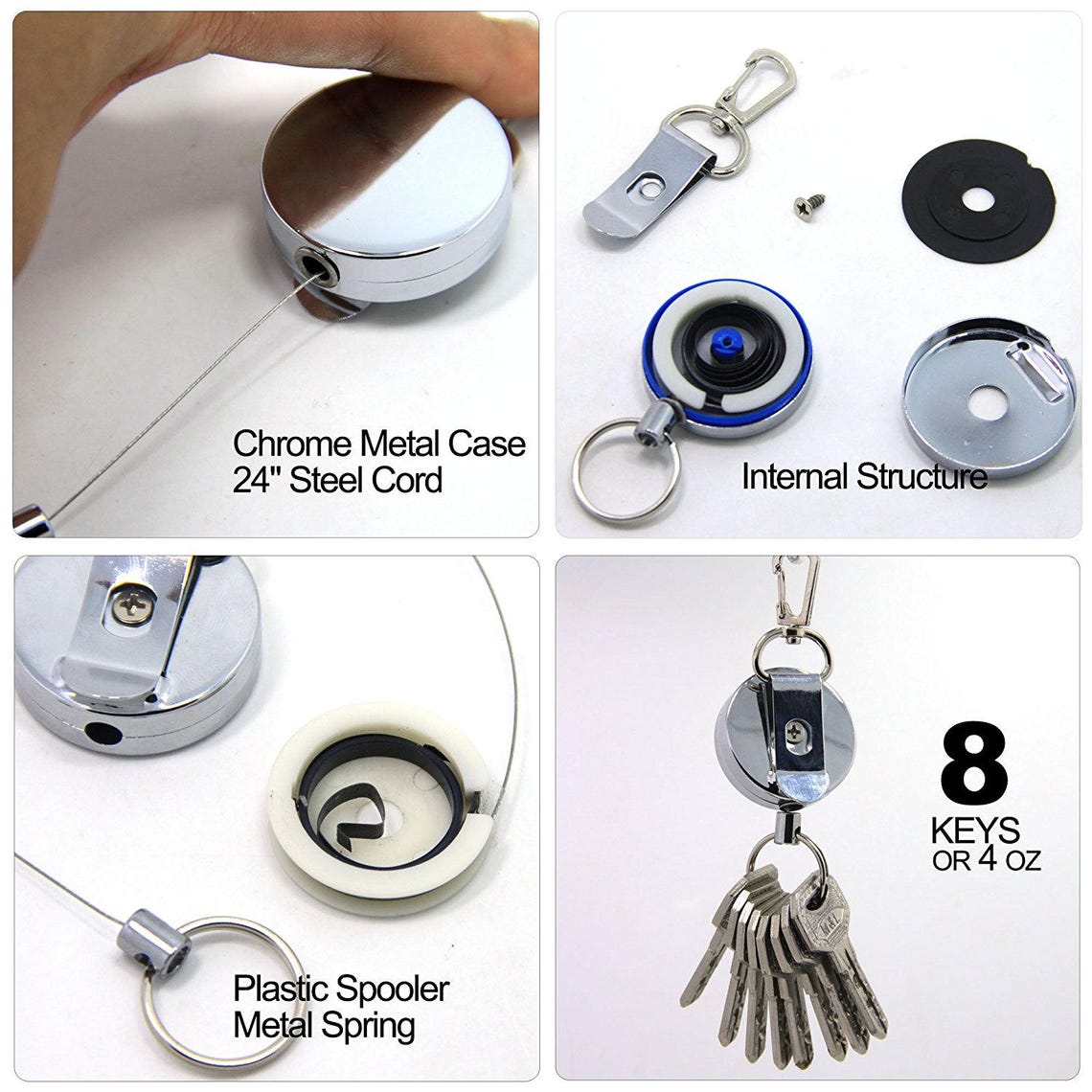 Set of 2 Heavy Duty Blank Metal ID Badge Reel With Retractable Cord ...