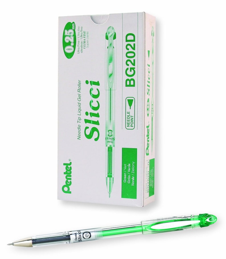 12 Green Gel Pens 0.25 Mm Needle Tip Point Pentel Arts - Etsy