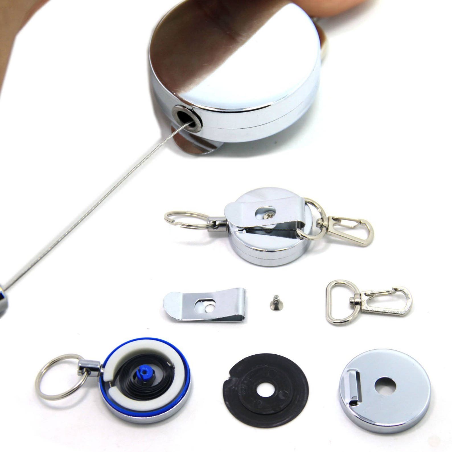 Set of 2 Heavy Duty Blank Metal ID Badge Reel With Retractable Cord ...