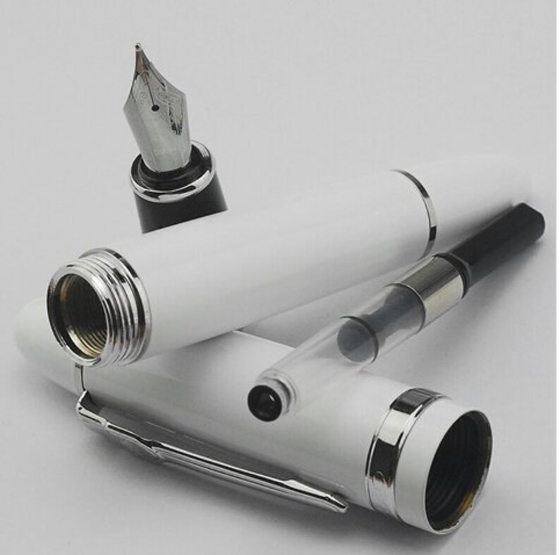 Classic Heavy White Fountain Pen Medium Nib Silver Trim - Etsy