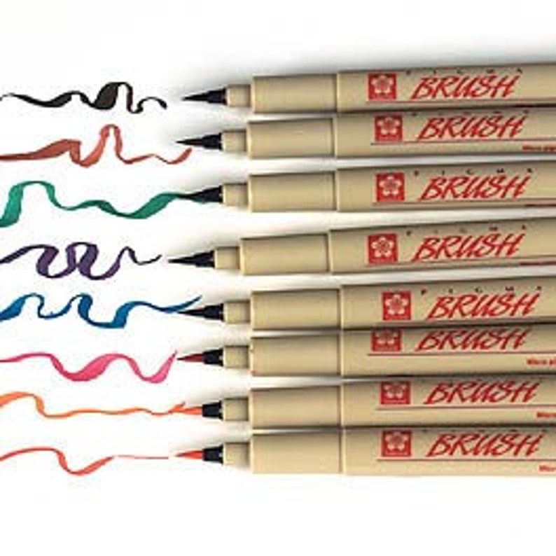 8 Sakura Brush Pen Marker Set, Sakura Pigma Micron Ink, Brush Pen; 8 ...