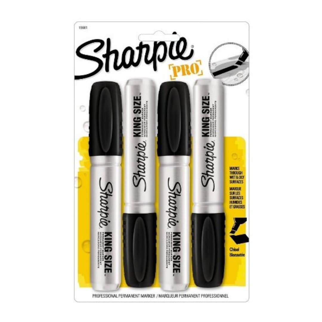 4 Sharpie King Size Industrial Permanent Markers, Chisel Tip, Black, 4 ...