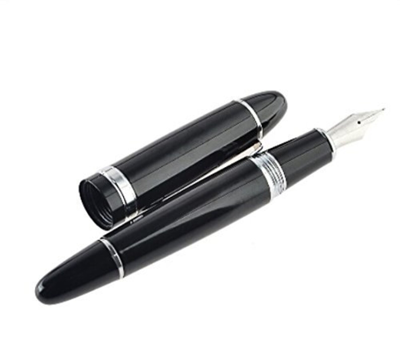 Classic Heavy Black Fountain Pen Medium Nib Silver Trim - Etsy