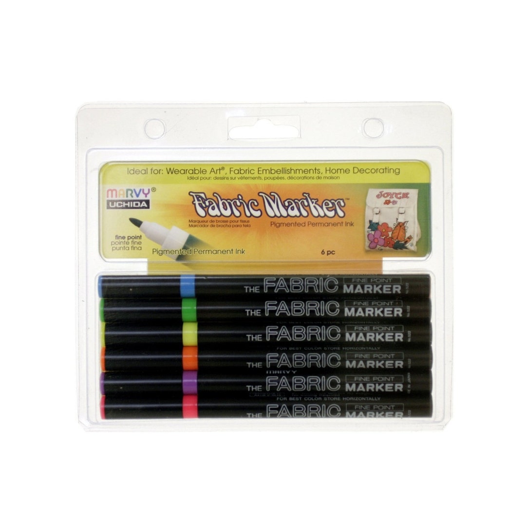 Pro Uchida Marvy Fabric Markers Fine Point Fluorescent 6 Colors Fabric ...