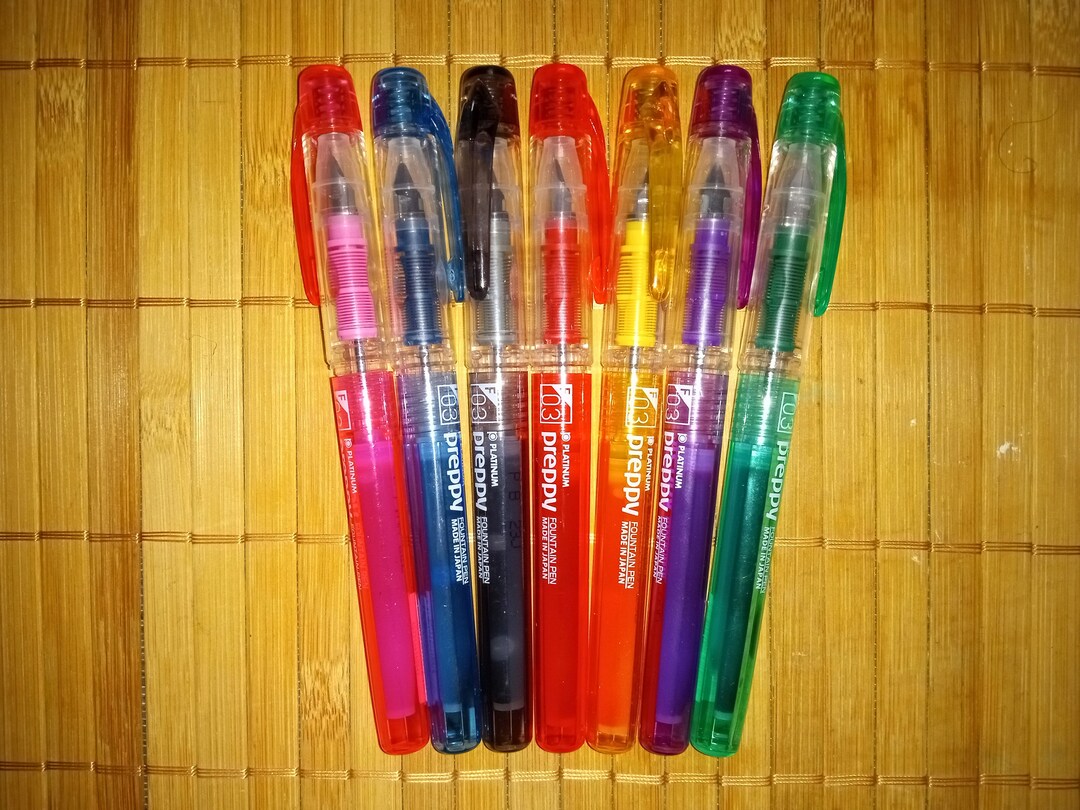 7 Preppy Platinum Fountain Pens, 0.3 Fine Nib With Color Ink Cartridges ...