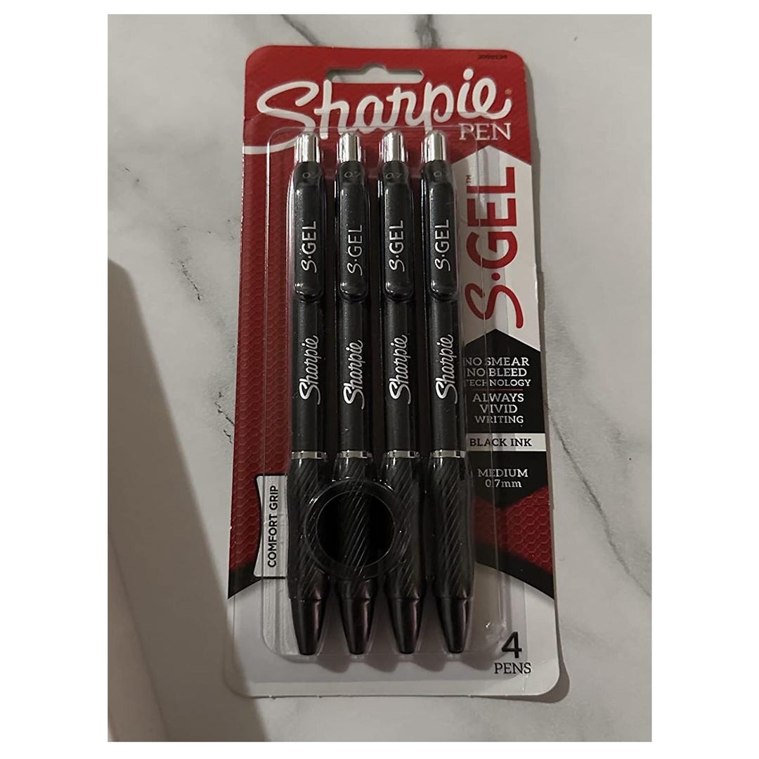 4 Black Sharpie S-gel Gel Pens, Medium Point 0.7mm, Black Body, No ...