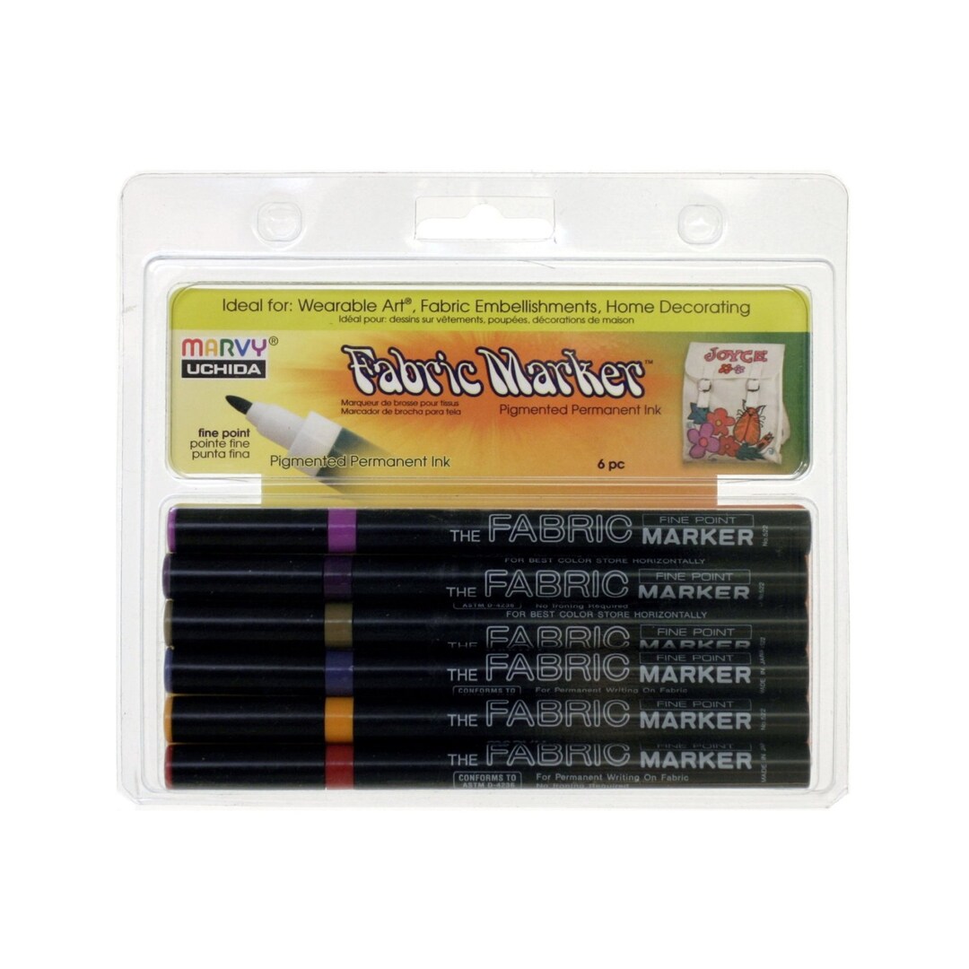 Uchida Marvy Pro Fabric Markers Fine Point 6 Colors; Fabric Art, Wearable Art, Uchida Fabric ...