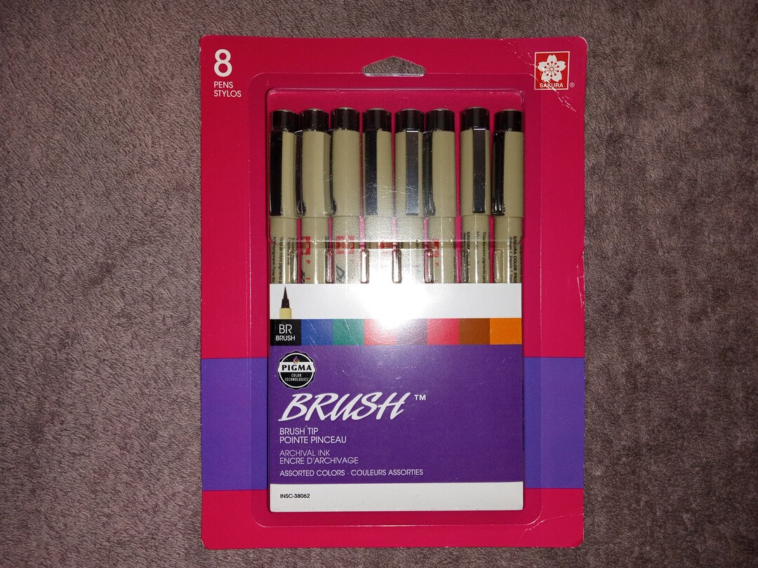 8 Brush Sakura Pigma Micron Pen Marker Set; Archival Black and Colored ...