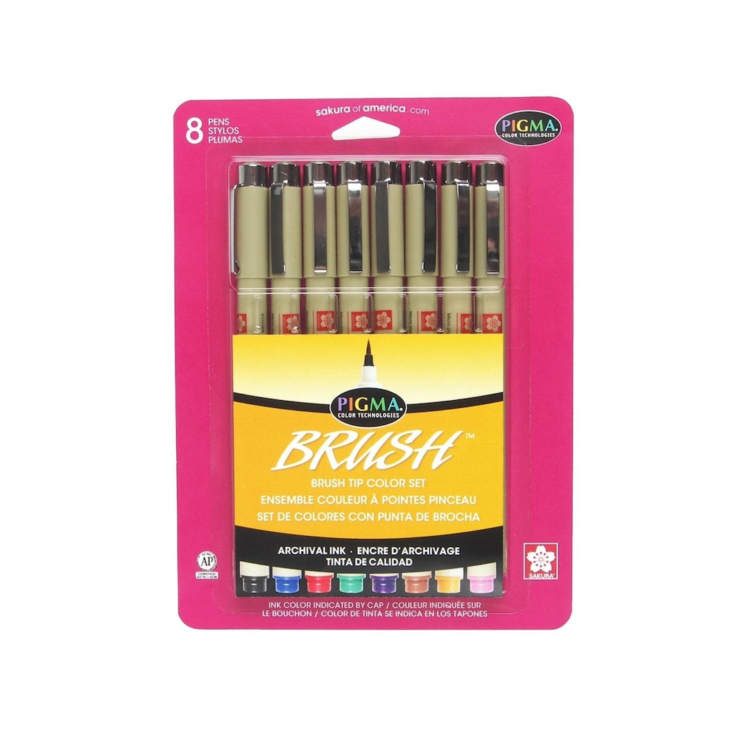8 Sakura Brush Pen Marker Set, Sakura Pigma Micron Ink, Brush Pen; 8 ...
