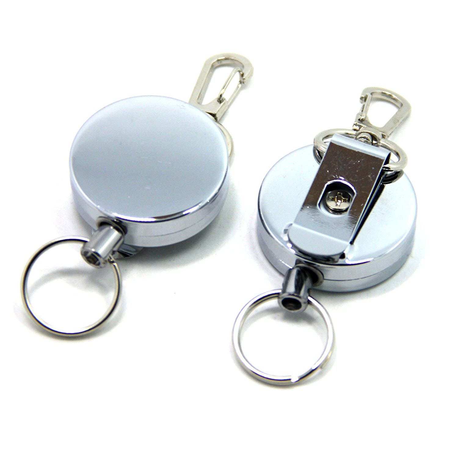 Set of 2 Heavy Duty Blank Metal ID Badge Reel With Retractable Cord ...