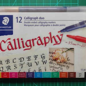 12 Staedtler Double Ended Calligraphy Markers, Narrow and Broad Dual ...