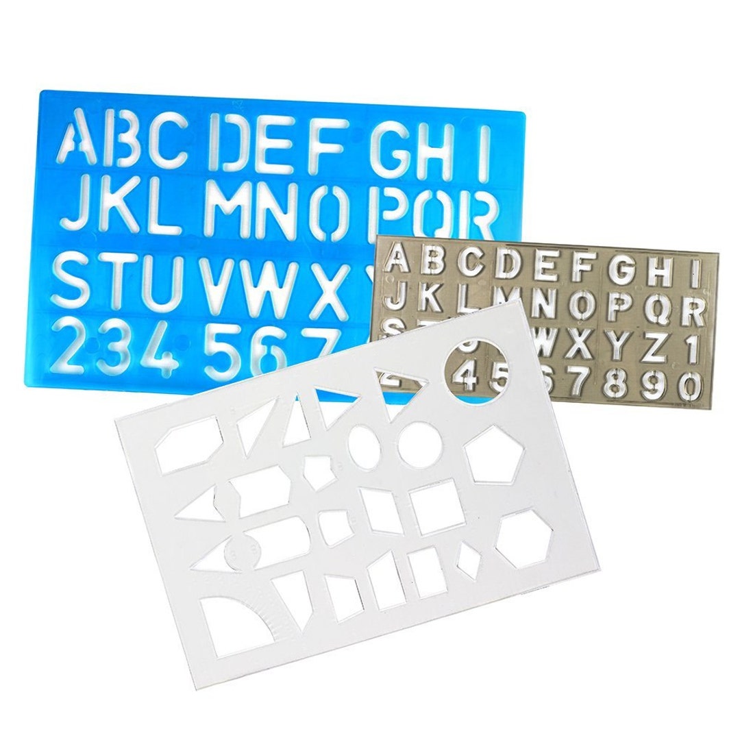 3 Template Stencil Letters, Alphabet, Numbers, Shapes; Adult Coloring ...