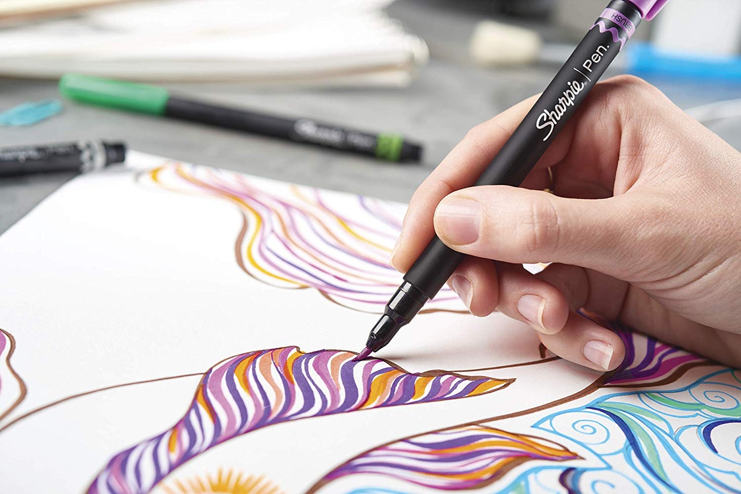 12 Color Sharpie Brush Tip Pens 12 Pack Art Pens Markers | Etsy