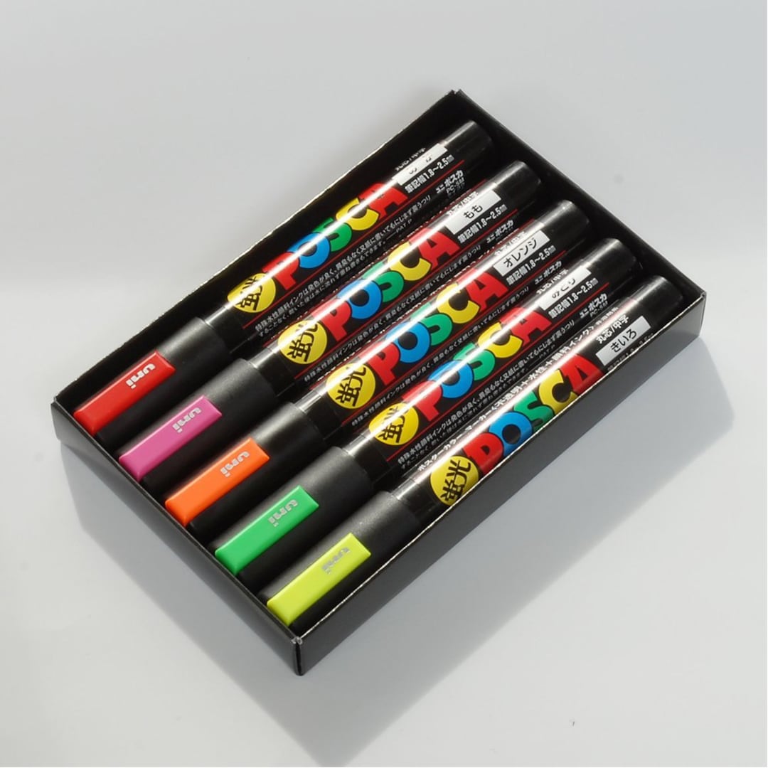 Uni-posca Japan Paint Marker Pen, Medium Point, Set of 5 Color Markers ...