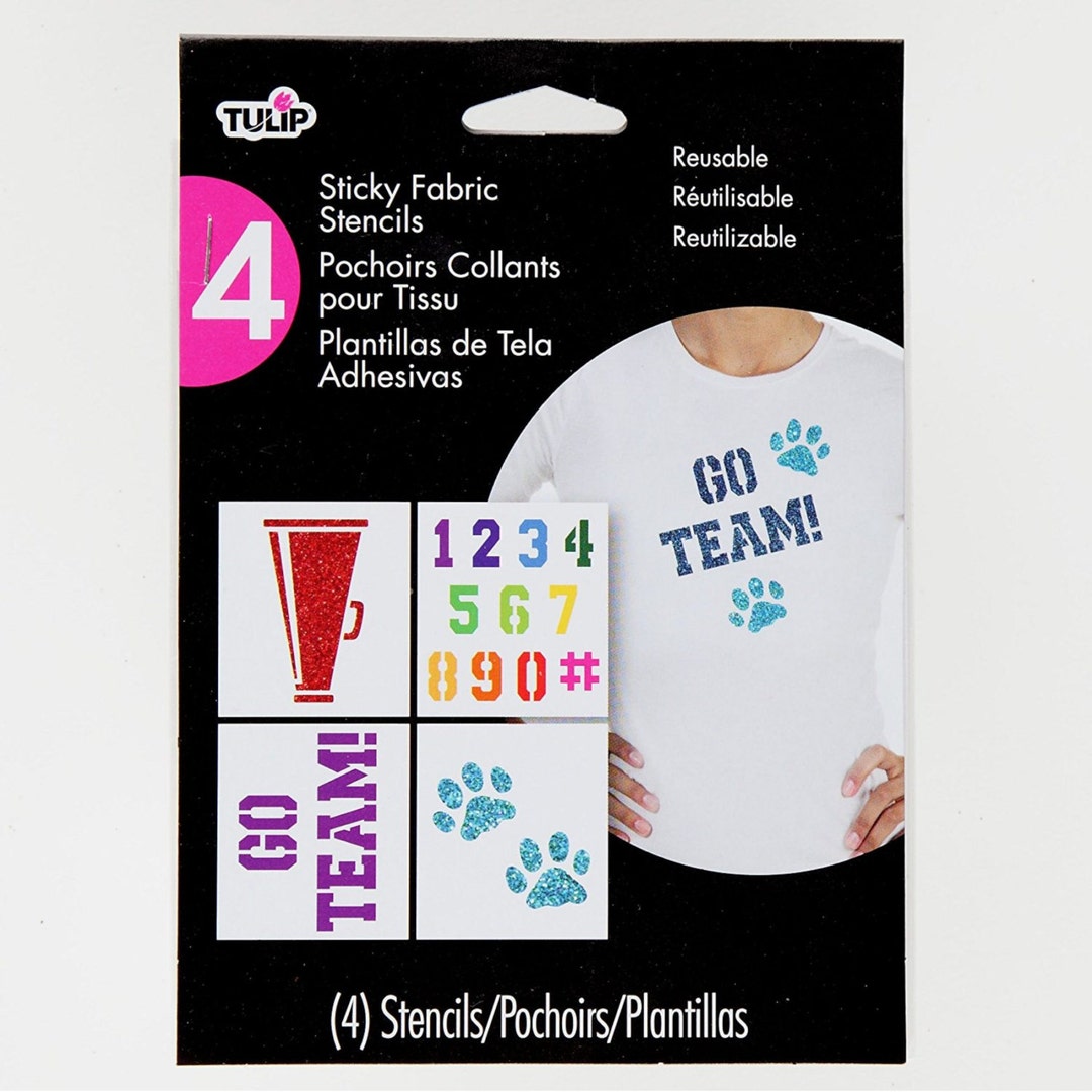 4 Small Sticky Stencils for Fabric. Team Spirit. Re-usable up to 3 ...