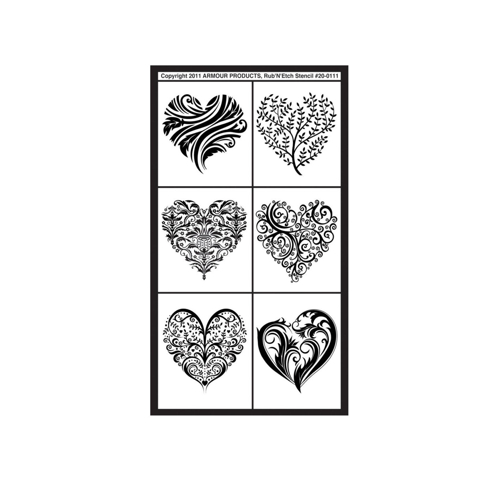 Fancy Hearts Template Stencil, Lettering Guide; Glass Etching, Greeting ...