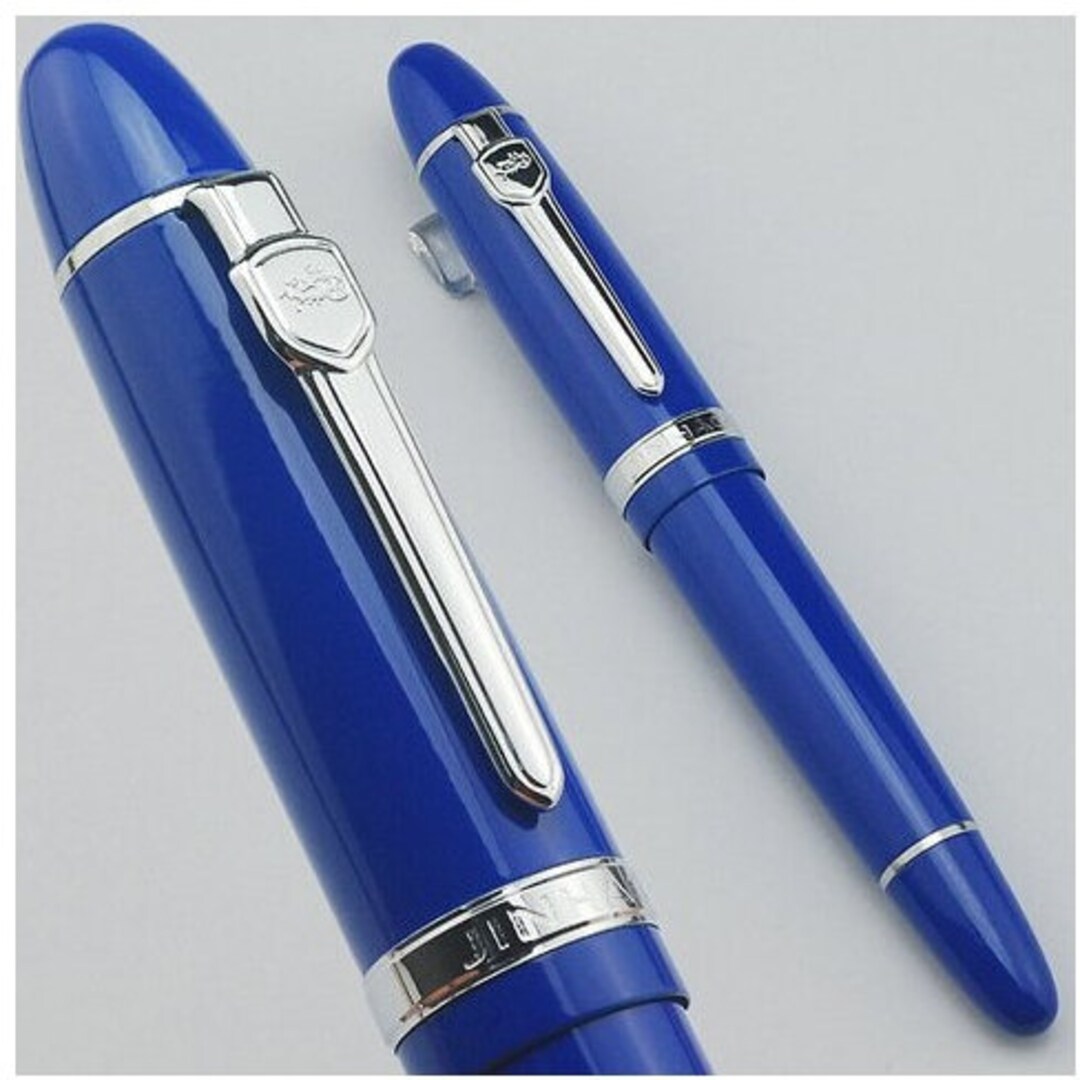 Classic Heavy Blue Fountain Pen, Medium Nib Silver Trim Fountain Pen ...
