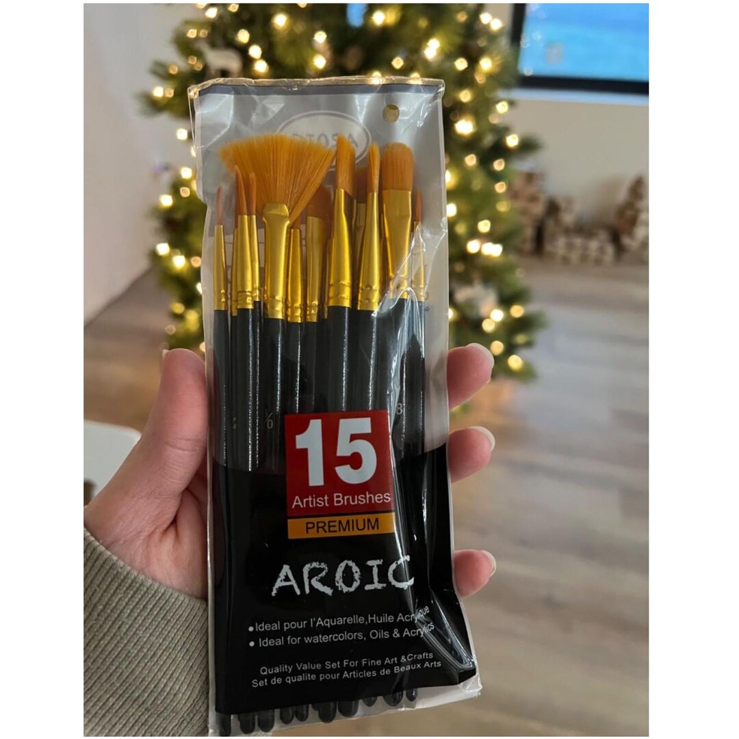 15 Artist Craft Brush Set, Watercolor, Oil, Gouache, Acrylic, Painting ...