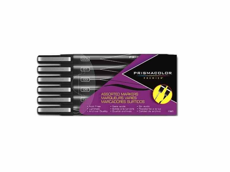 6 Prismacolor Premier Black Markers, Line and Brush Tips Paint Markers ...