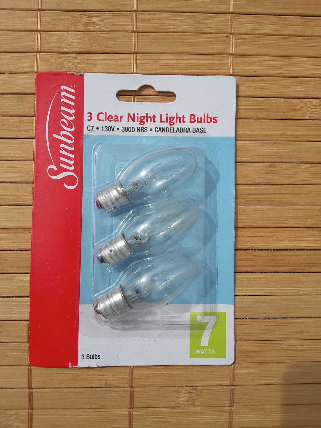 3 Sunbeam Clear Night Light Replacement Bulbs 7 Watts C7 7W 130V ...