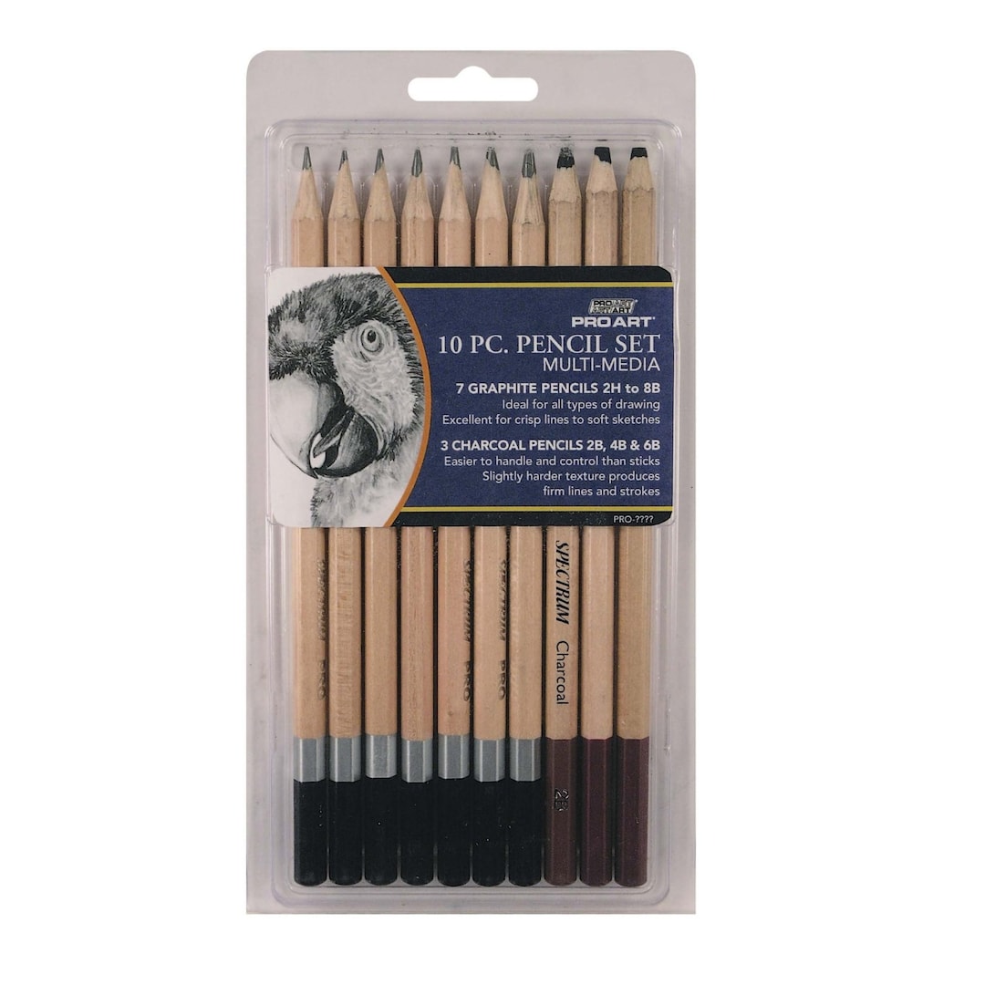 10 Piece Dry Media Artist Pencil Set; Charcoal and Graphite Pencils ...