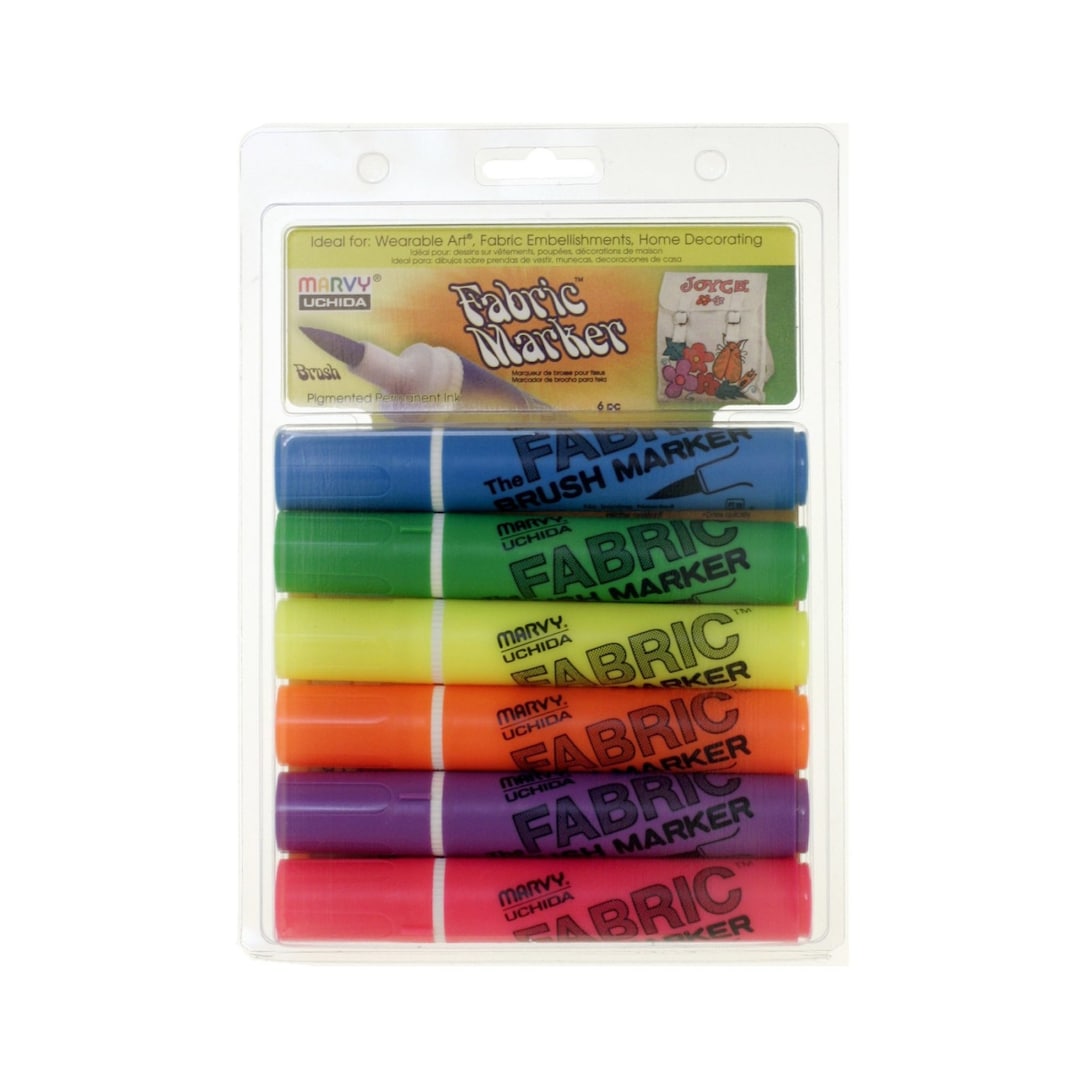 Uchida Marvy Pro Fabric Markers Brush Tip 6 Fluorescent Colors Fabric Art, Fabric Art, Wearable ...