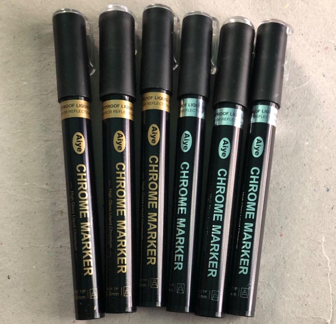 6 Silver & Gold Chrome Mirror Markers, Fine, Chisel and Thick Tips ...