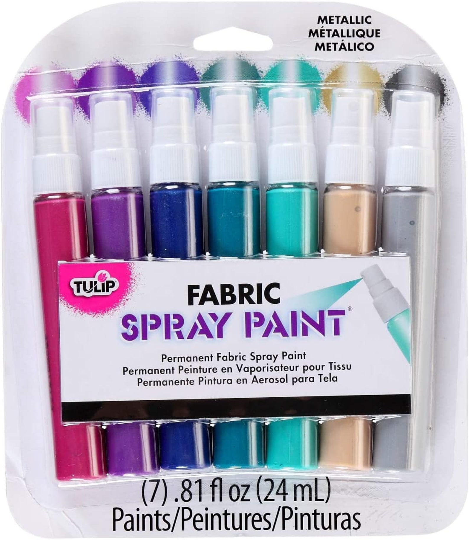 Tulip Metalic Permanent Fabric Spray Paint, 7 Colors, Nontoxic, Non ...