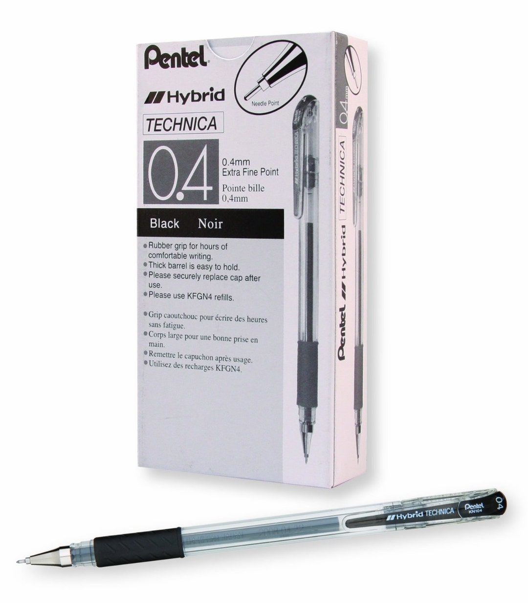 12 Black Pentel Hybrid Technica Gel Pens, 0.4 Mm Tungsten Tip; Adult ...