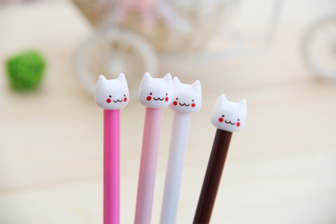 4 Kawaii Cat Pens; Cute Pens, Kitty Cat Korean Gel Ink Pens - Etsy