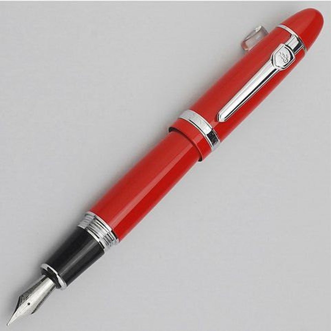 Classic Heavy Red Fountain Pen, Medium Nib Silver Trim Fountain Pen ...