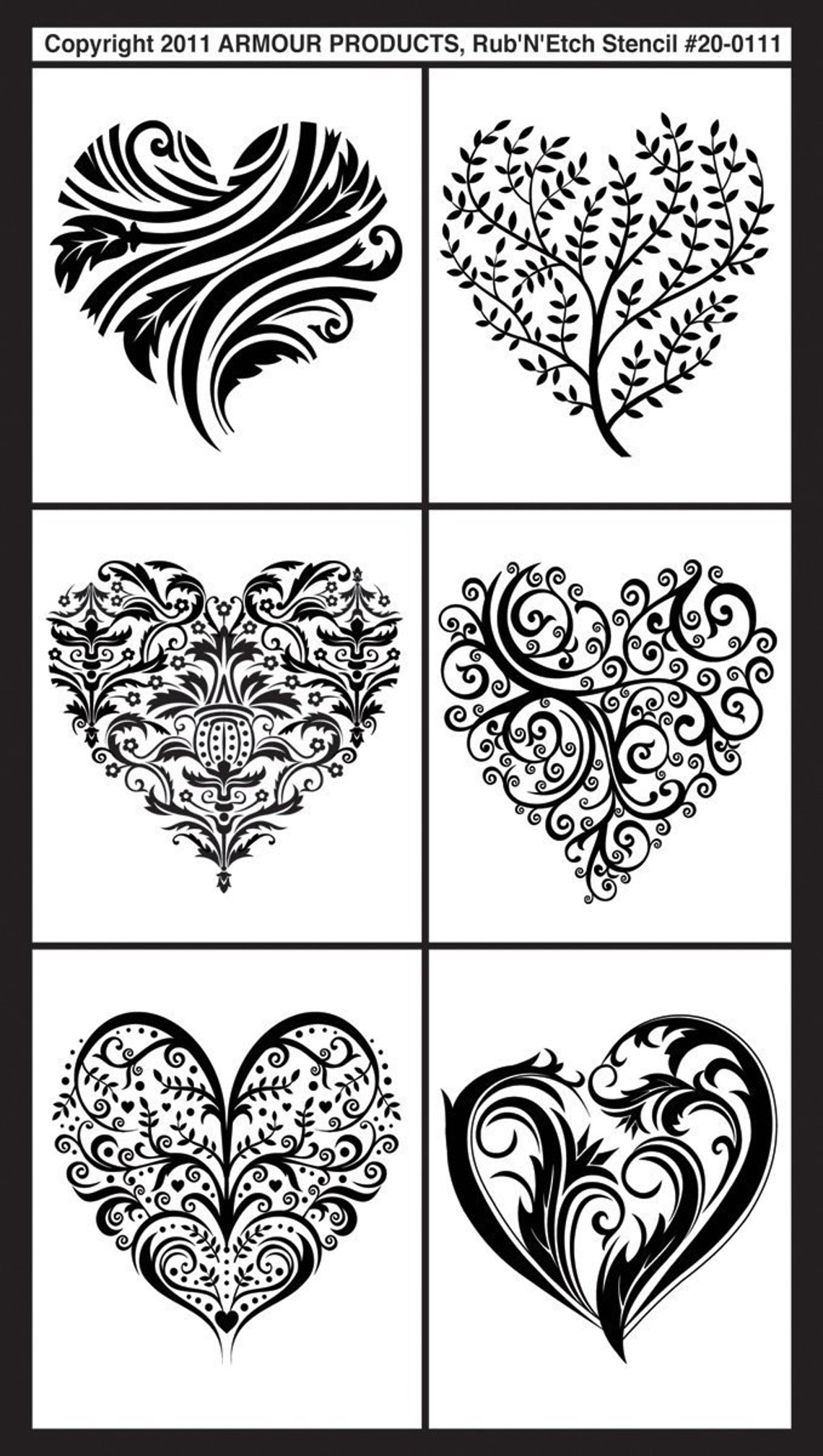 Fancy Hearts Template Stencil, Lettering Guide; Glass Etching, Greeting ...