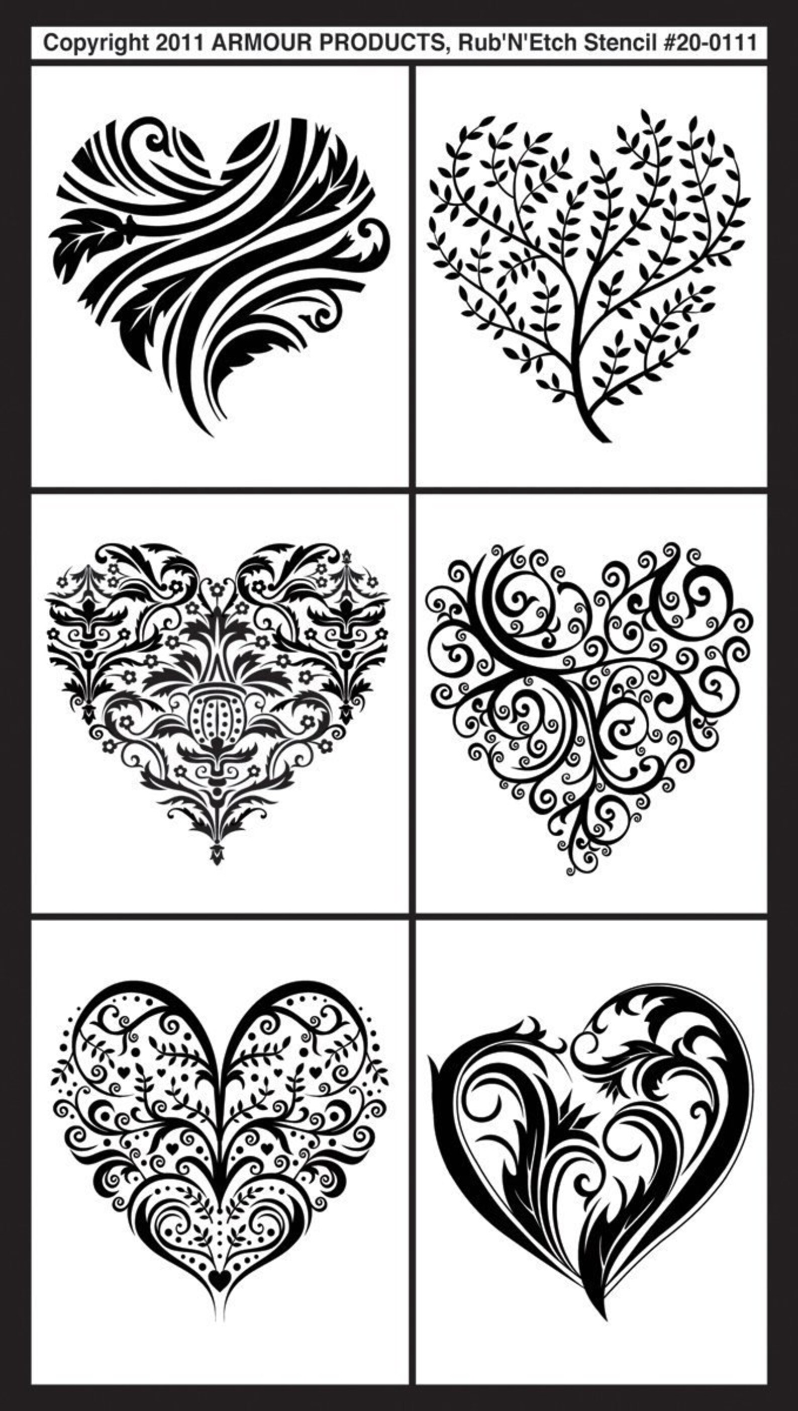 Fancy Hearts Template Stencil, Lettering Guide; Glass Etching, Greeting ...