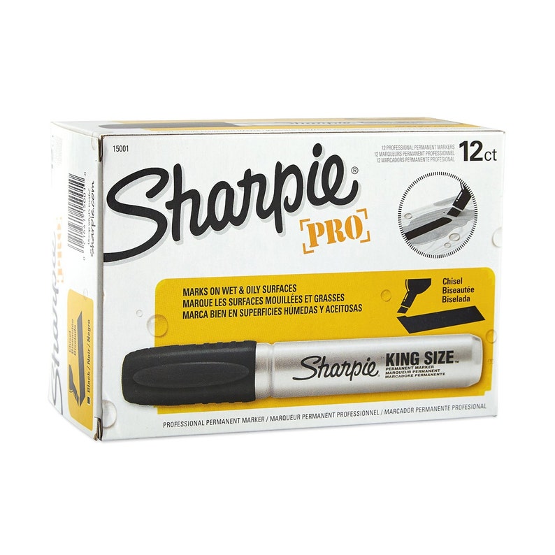 12 Sharpie Permanent Black King Size Markers; Sharpie Pro Markers; Felt ...