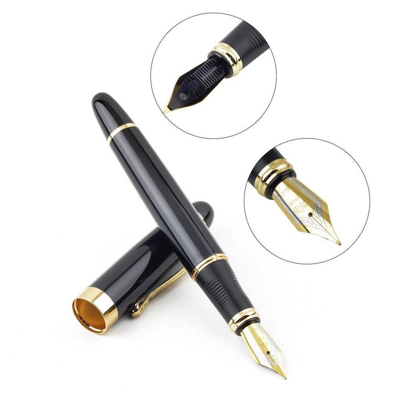 Black Gold Fountain Pen 18K Gold Nib Fountain Ink Pen Penne - Etsy