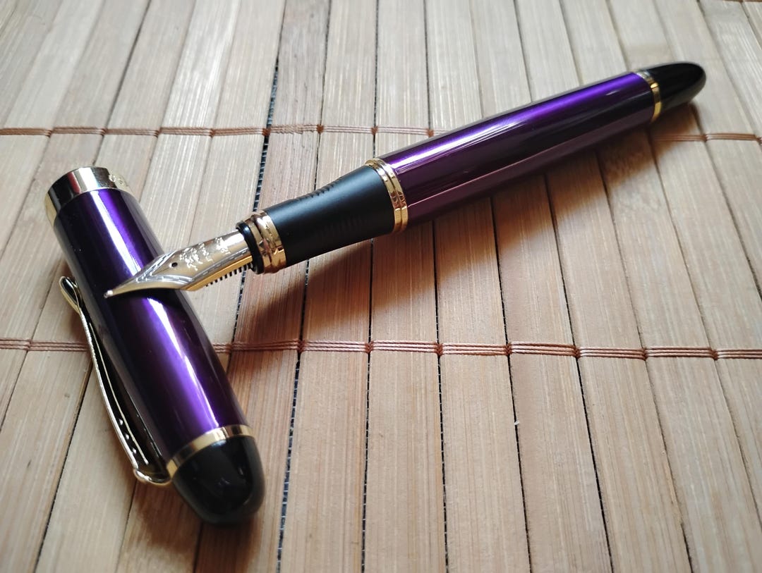 Purple Fountain Pen, Medium Nib, Gold Trim Ink Pen; Penne Stilografiche ...