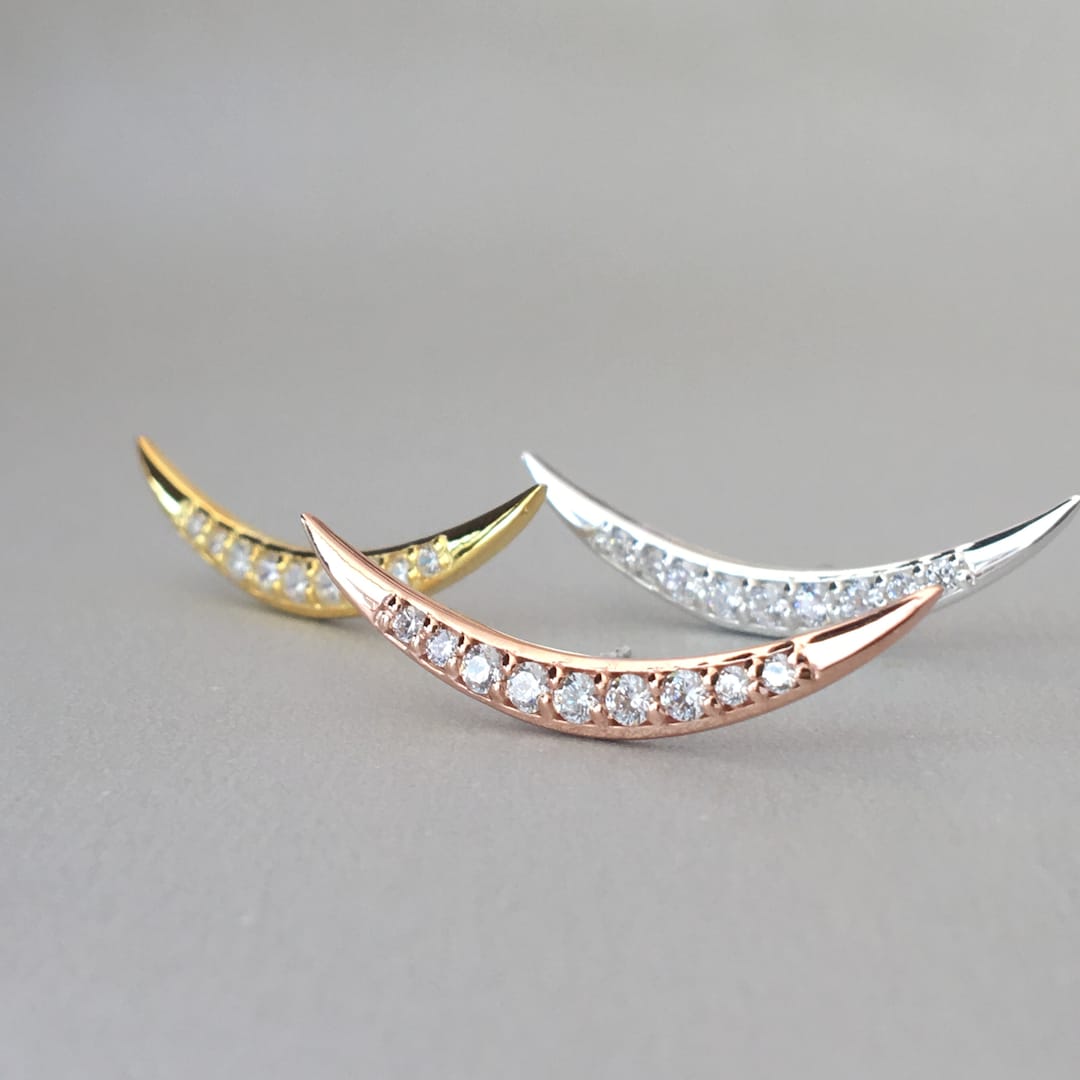 16G Silver Crescent Moon Cartilage Stud Earring Luxury Gold CZ Diamond ...