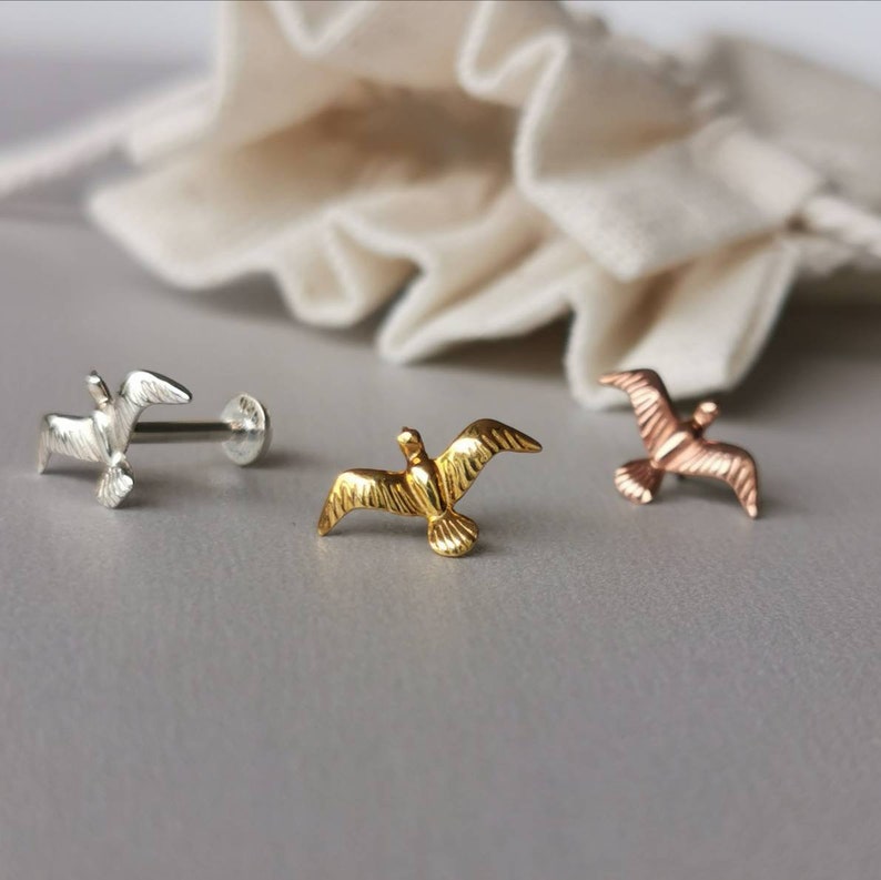 Flying Bird Helix Earring 18g/16g Threadless Sterling Silver | Etsy