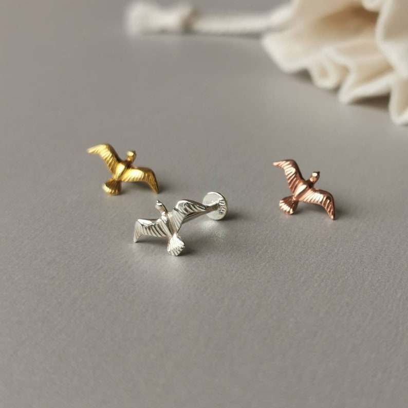 Flying Bird Helix Earring 18g/16g Threadless Sterling Silver | Etsy