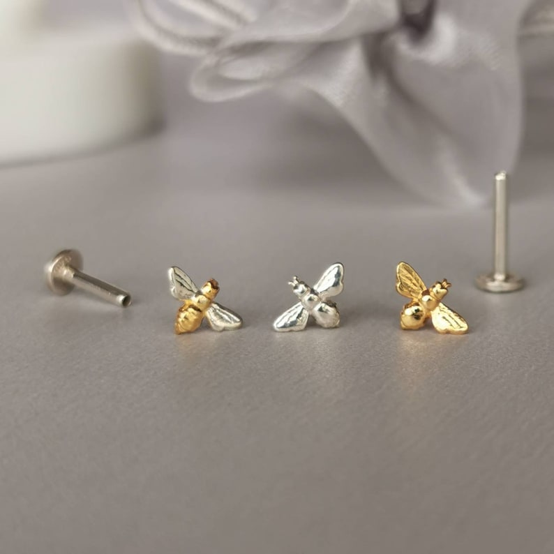 Silver/gold Mini Bee Helix Tragus Earring 18g/16g Threadless - Etsy