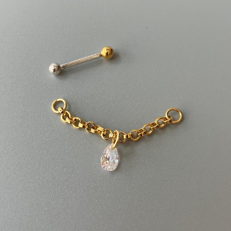 16g Gold Chain Conch Stud Chained Attachment Orbital Piercing Linking ...