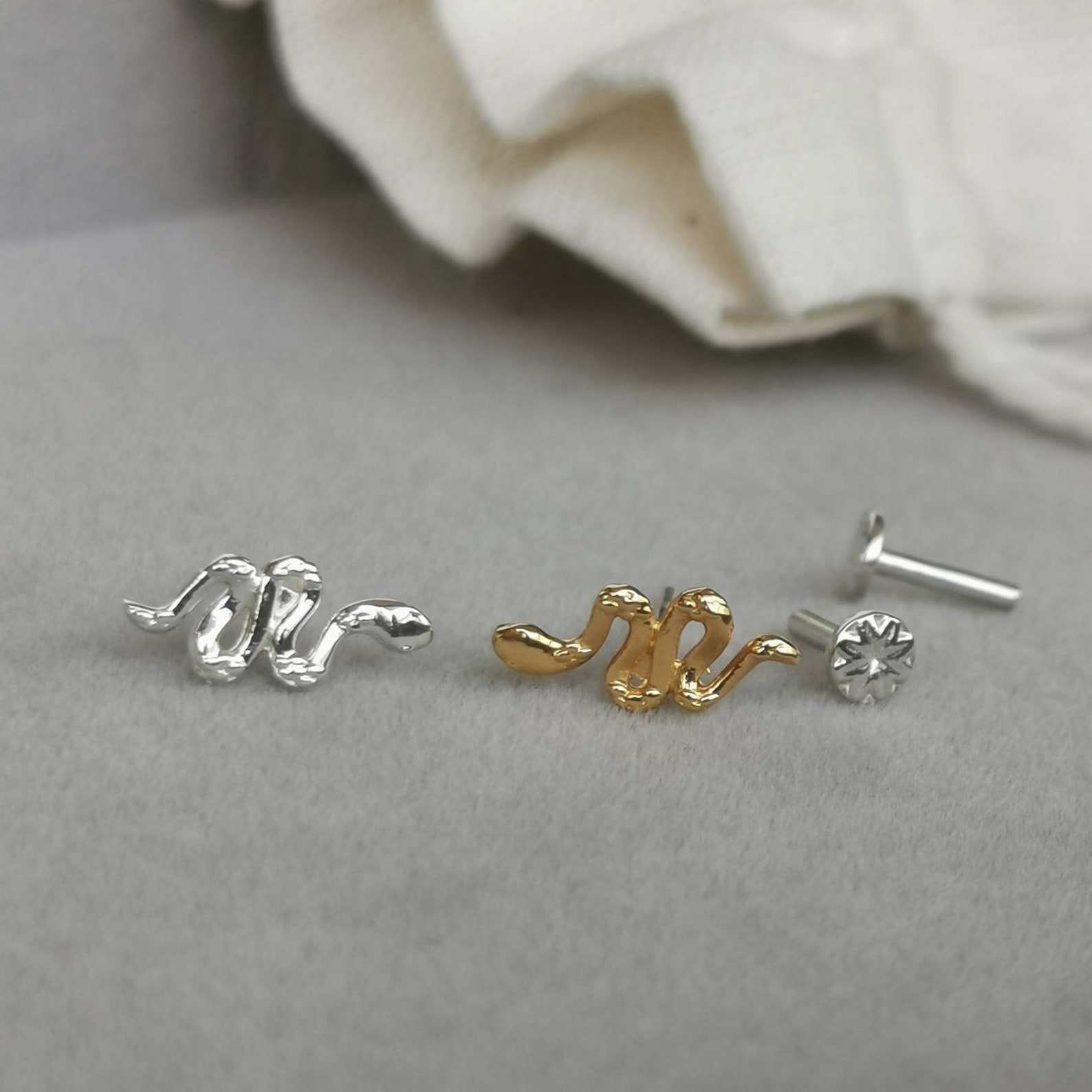 Minimal Snake Helix Tragus Earring - 18g/16g Threadless Sterling Silver ...