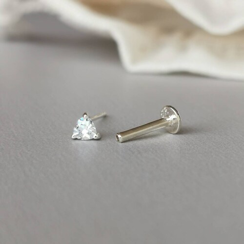 Mini CZ Crescent Helix Earring 18g/16g Threadless Sterling | Etsy