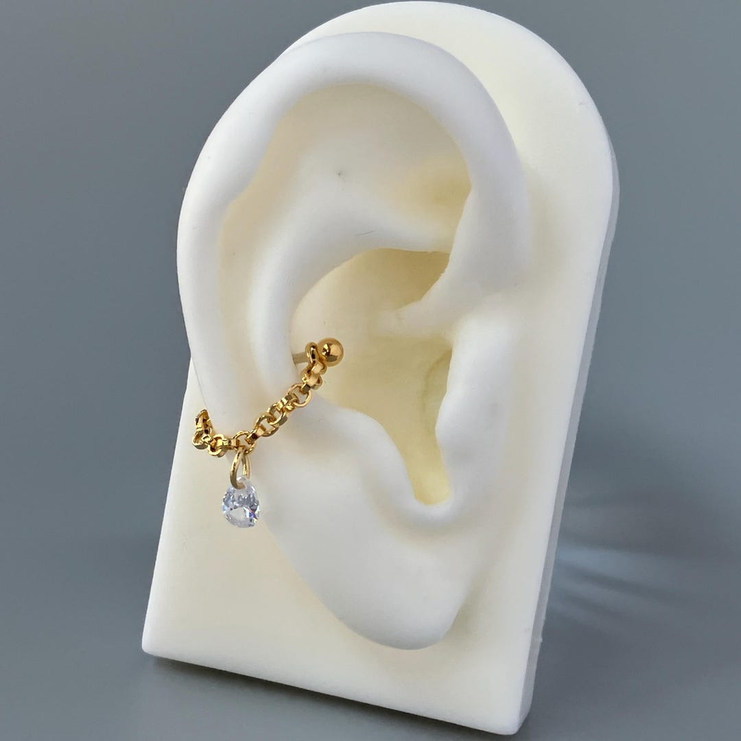 16g Gold Chain Conch Stud Chained Attachment Orbital Piercing Linking ...